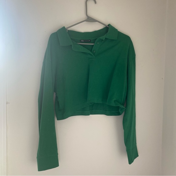 Zara | Tops | Zara Green Cropped Polo | Poshmark